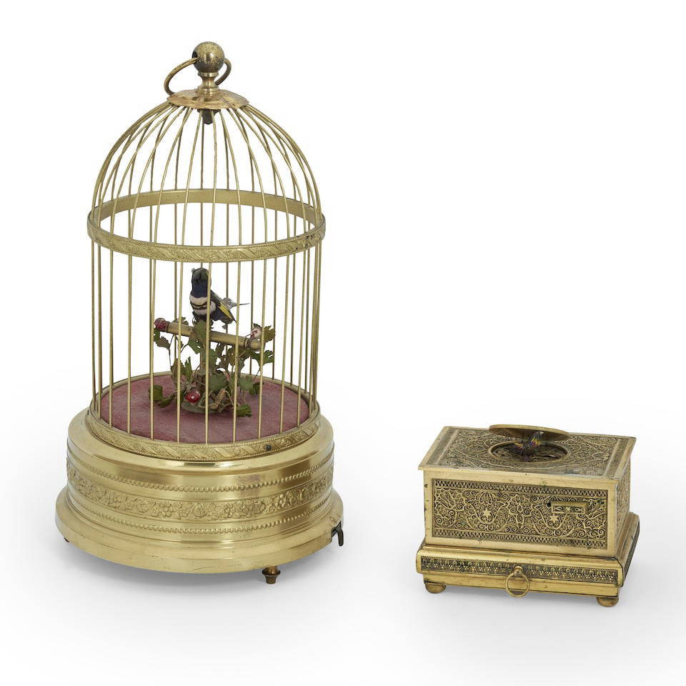 Two French Brass Bird Automatons, Auction