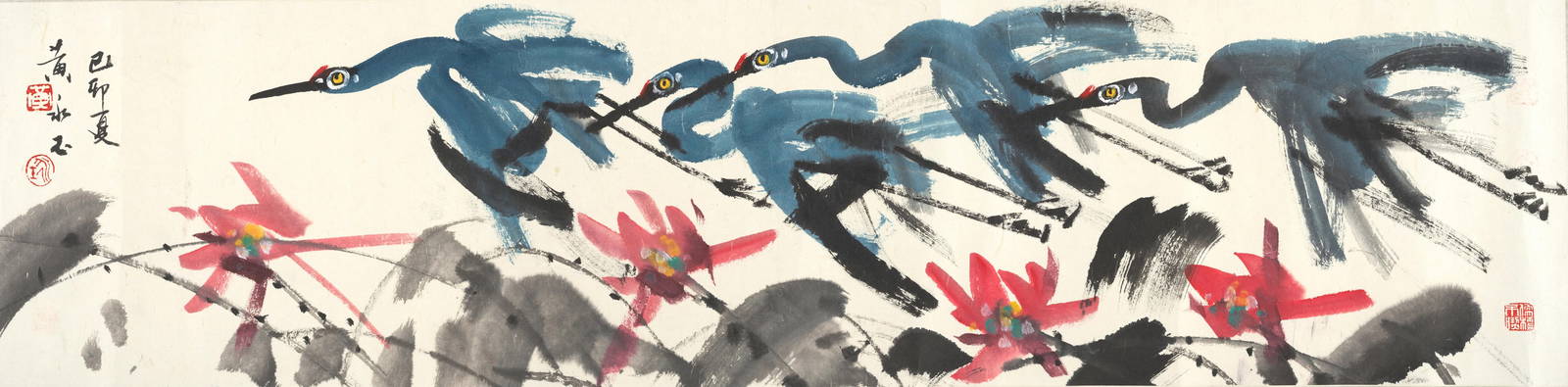 Huang Yongyu (1924-2023) Cranes Over A Lotus Pond, 1999 Auction