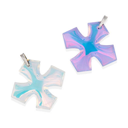 Baccarat: Two Silver And Crystal Glass Psydelic Occitane Cross Pendant