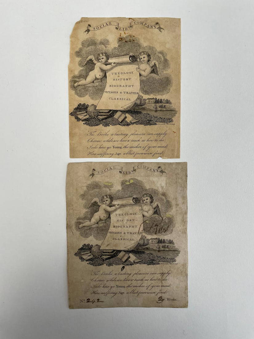 Bookplates. Two Social Library Company Bookplates. Auction
