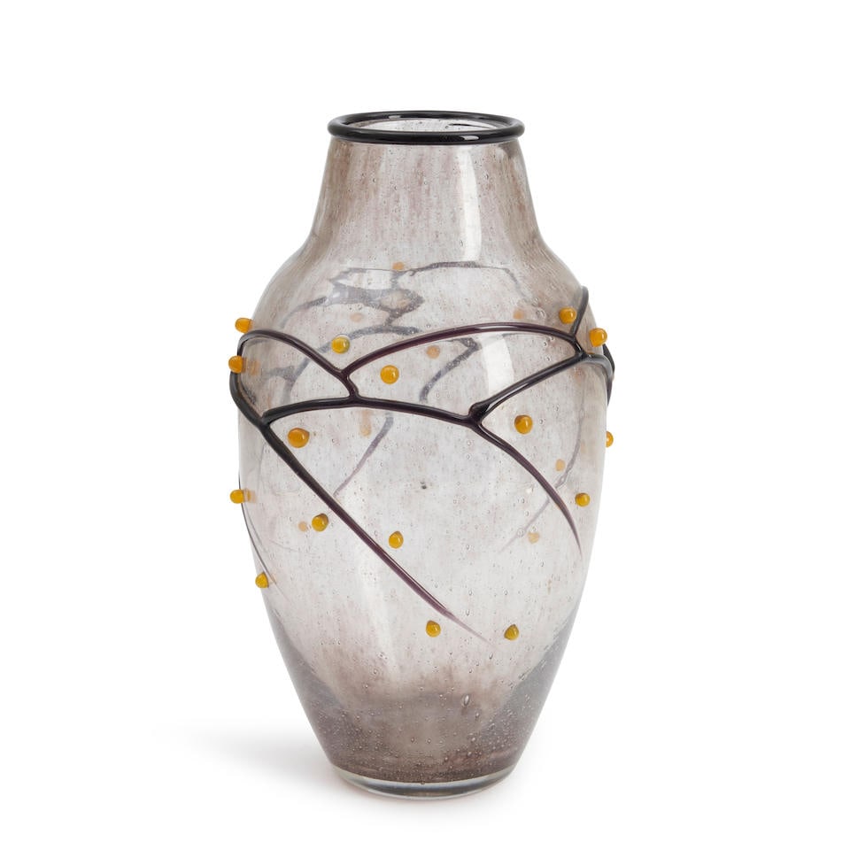 Daum Glass Vase With Applied Berries, Nancy, France, C. 1925, Wheel ...