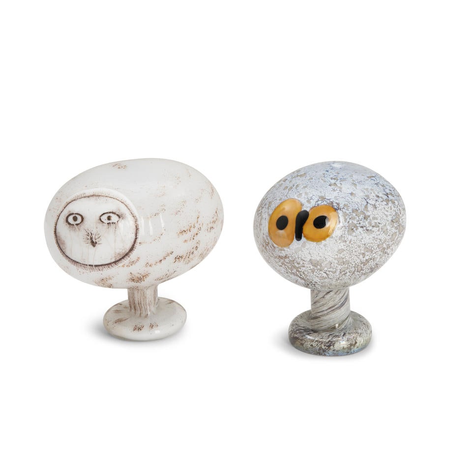 Two Oiva Toikka For Iittala Glass Owls, Finland, Late 20th Century ...