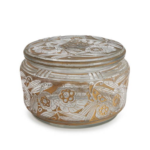 Daum Acid Etched And Patinated Covered Glass Box, Nancy, France, C ...