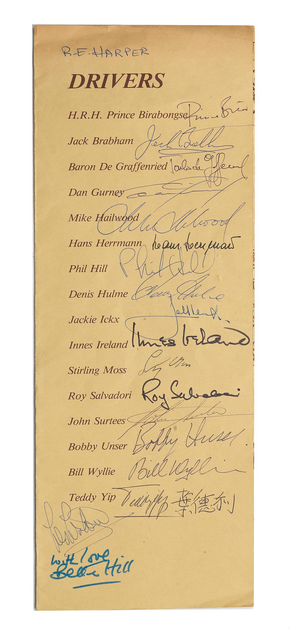 A 1978 Macau Grand Prix 'the Race Of Giants' Dinner Menu Signed By ...
