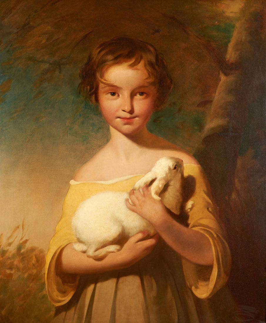 Thomas Phillips (british, 1770-1845) Portrait Of A Girl Holding A White ...