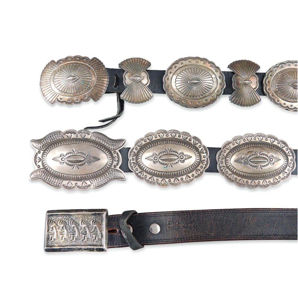 Two Southwest Silver Concha Belts Overall Lg. 50 1/2, Size Of Concha 2 ...