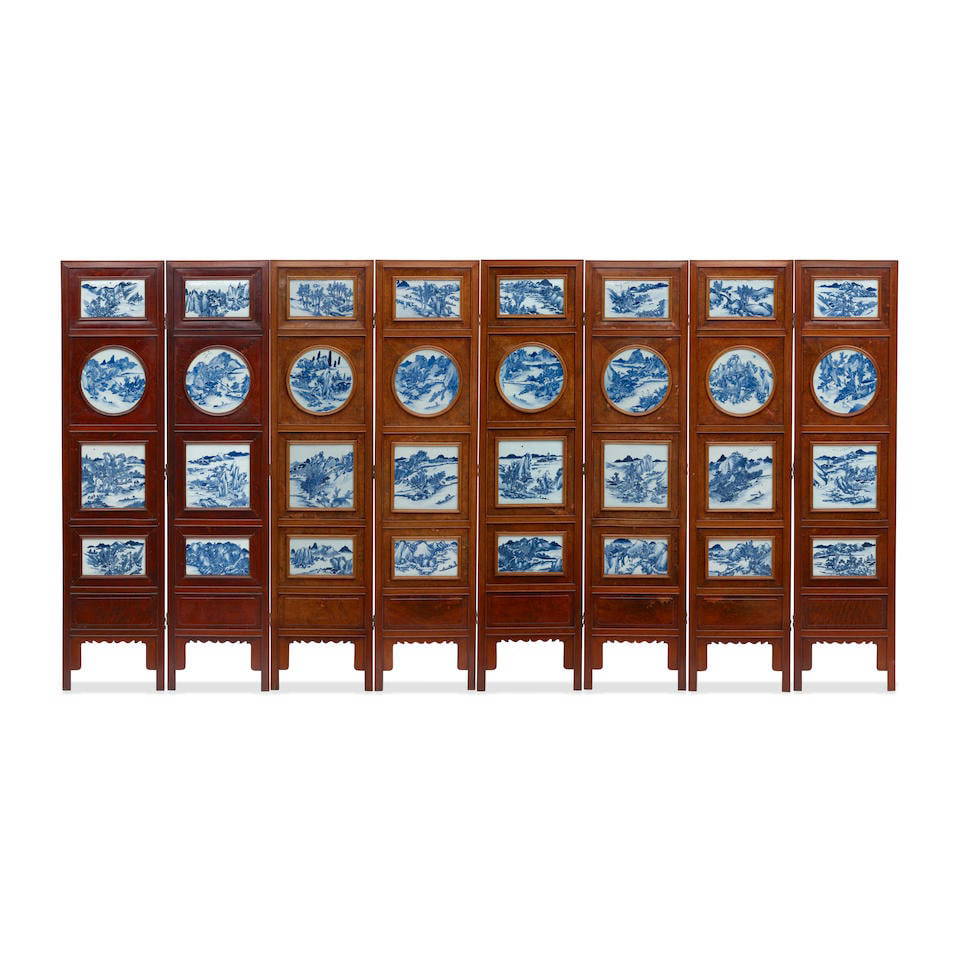 An Eight-panel Blue And White Porcelain-inset Screen Porcelain: 17th ...