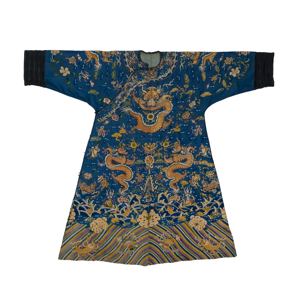 Two Embroidered Silk 'dragon' Robes Late Qing Dynasty (2) Auction