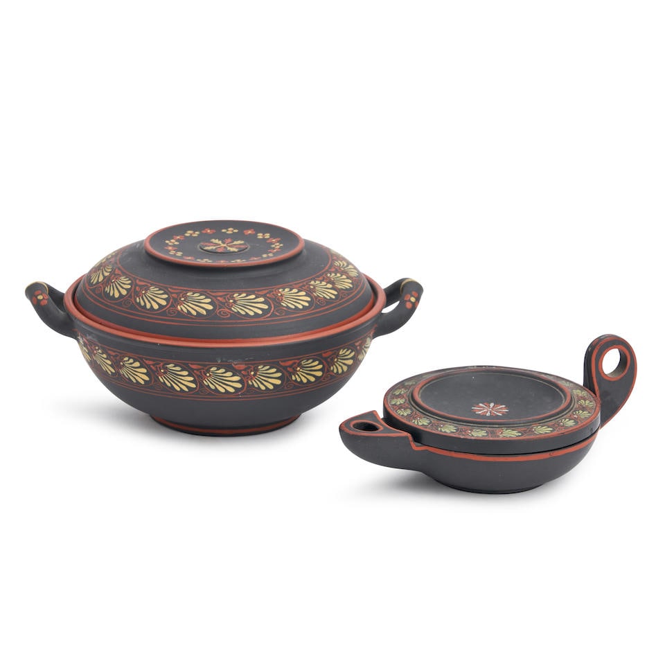 Two Wedgwood Encaustic Decorated Black Basalt Items, England, 19th ...
