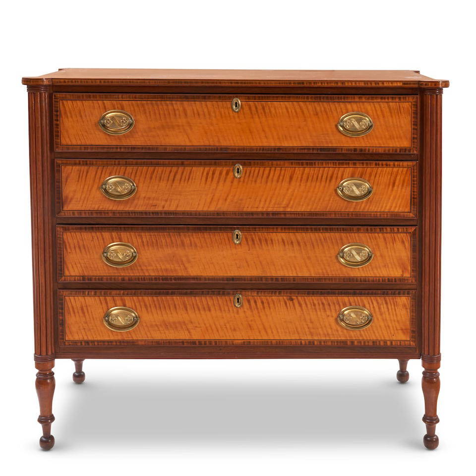 Late Federal Inlaid Cherry Bureau, New England, C. 1830. Auction