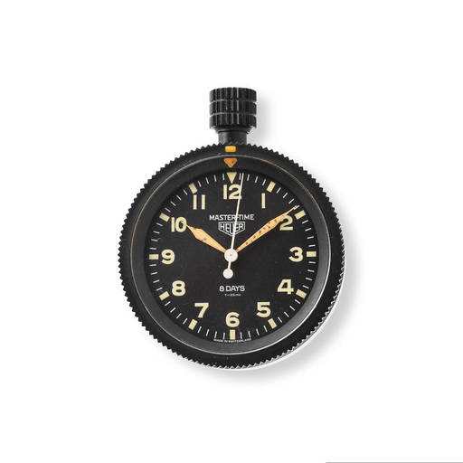 Heuer. A Stainless Steel And Black Plastic Casing Open Face Keyless ...