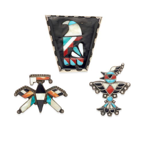 Three Zuni Bird Motif Pins, One By Frank Vacit