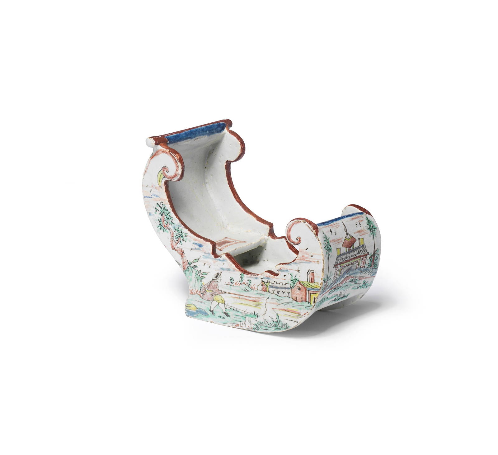 A Rare Dutch Delft Polychrome Pipe Modelled As A Sleigh, Circa 1750 Auction