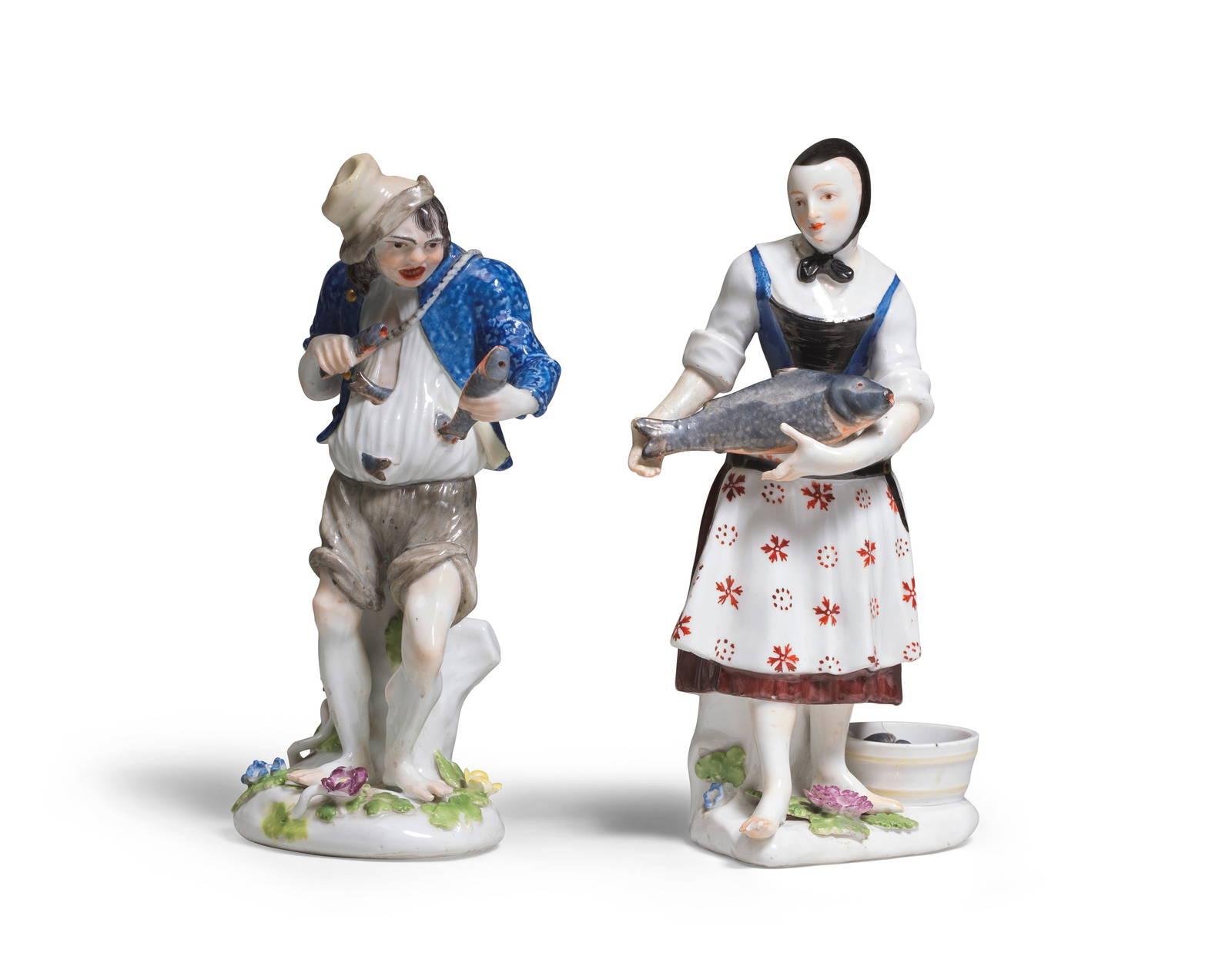 Two Meissen Figures Of The Drunken Fisherman And The Fisherwoman, Circa ...