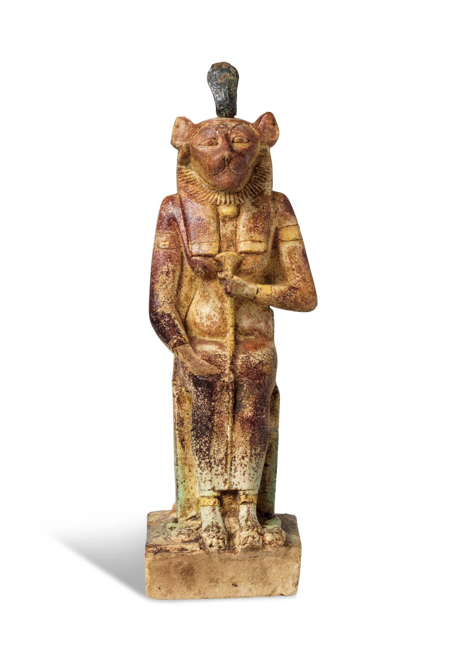 An Egyptian Inlaid Bichrome Faience Enthroned Bastet With Royal ...