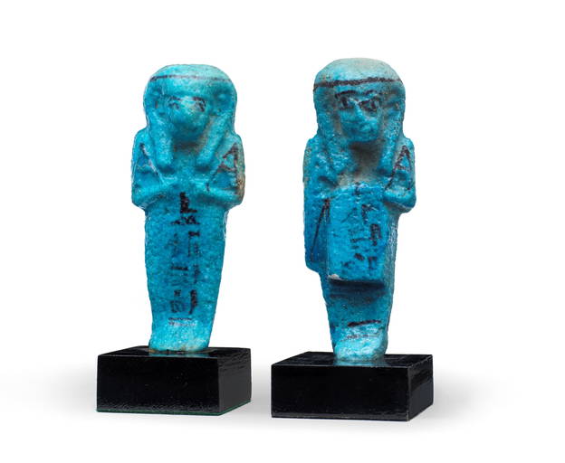 An Egyptian Bright Blue Glazed Faience Shabti And An Overseer Shabti ...