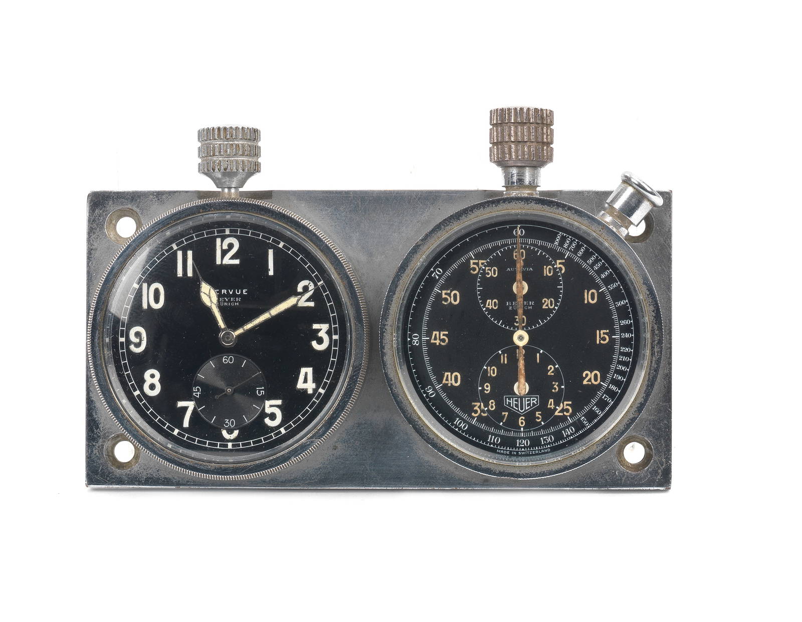 A Heuer 'autavia' Stopwatch Mounted With A Hervue 'revue' Dashboard ...