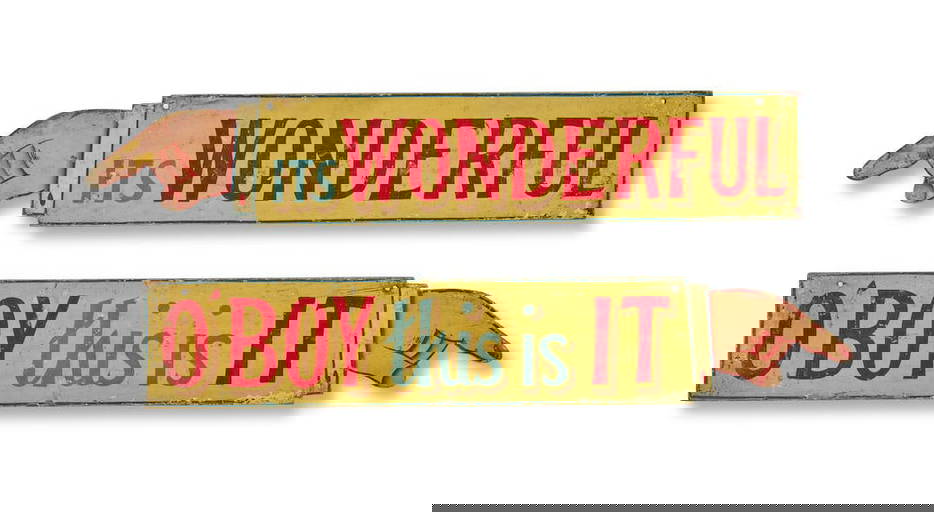 Two English Fret Carved And Painted Ticket Signs Circa 1950s (2)