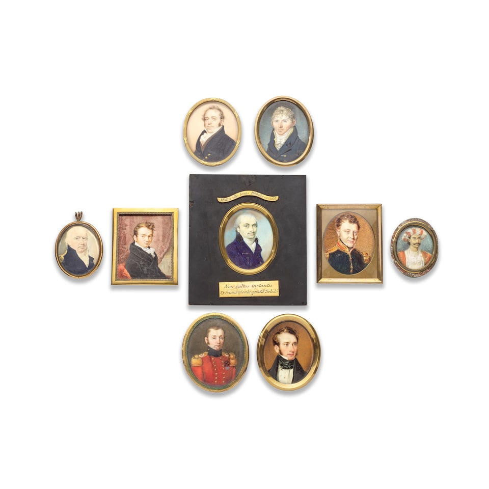 A Collection Of Nine Portrait Miniatures On Ivory Comprising An ...