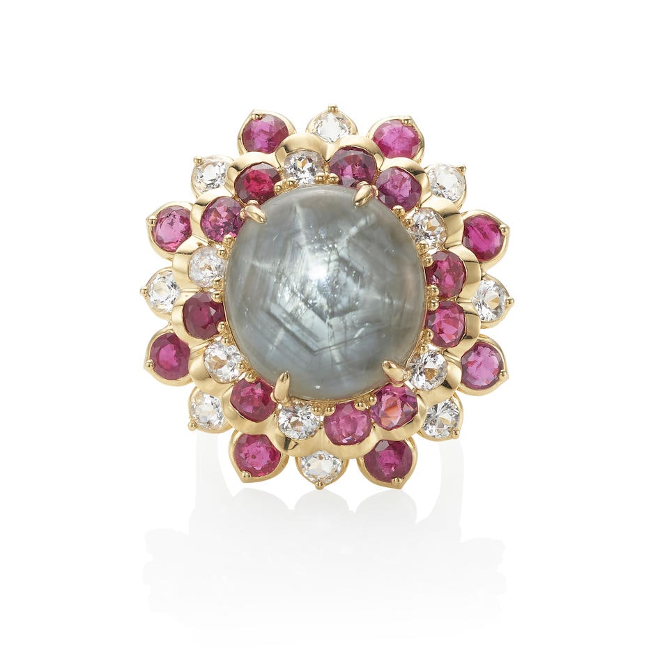 Fei Liu: An 18k Gold, Star Sapphire, White Sapphire And Ruby Ring Auction