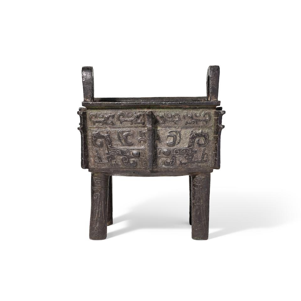 An Archaic Bronze Ritual Food Vessel, Fangding Western Zhou Dynasty (2 ...