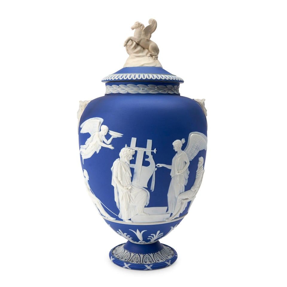 Wedgwood Dark Blue Jasper Dip Apotheosis Of Homer Vase And Cover ...