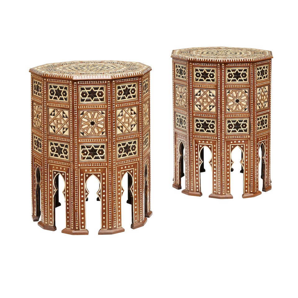 A Pair Of Levantine Style Simulated Bone And Shell Inlaid Side Tables ...