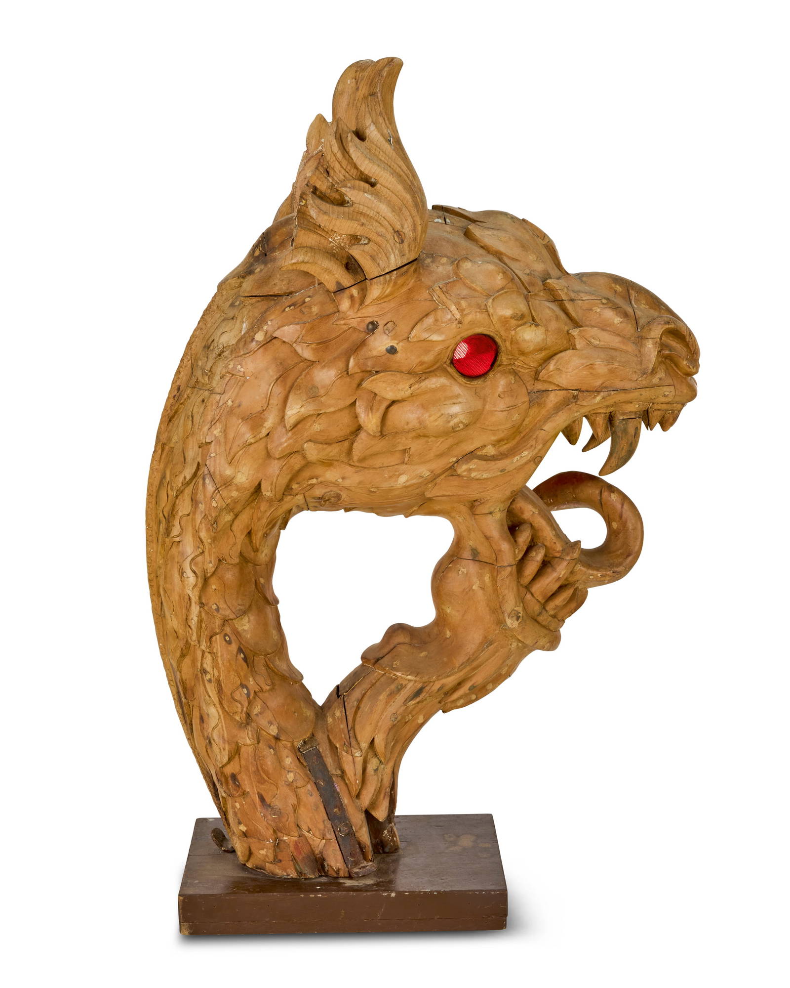 An English Carved And Stripped Pine Dragon Head From The Front Of A ...