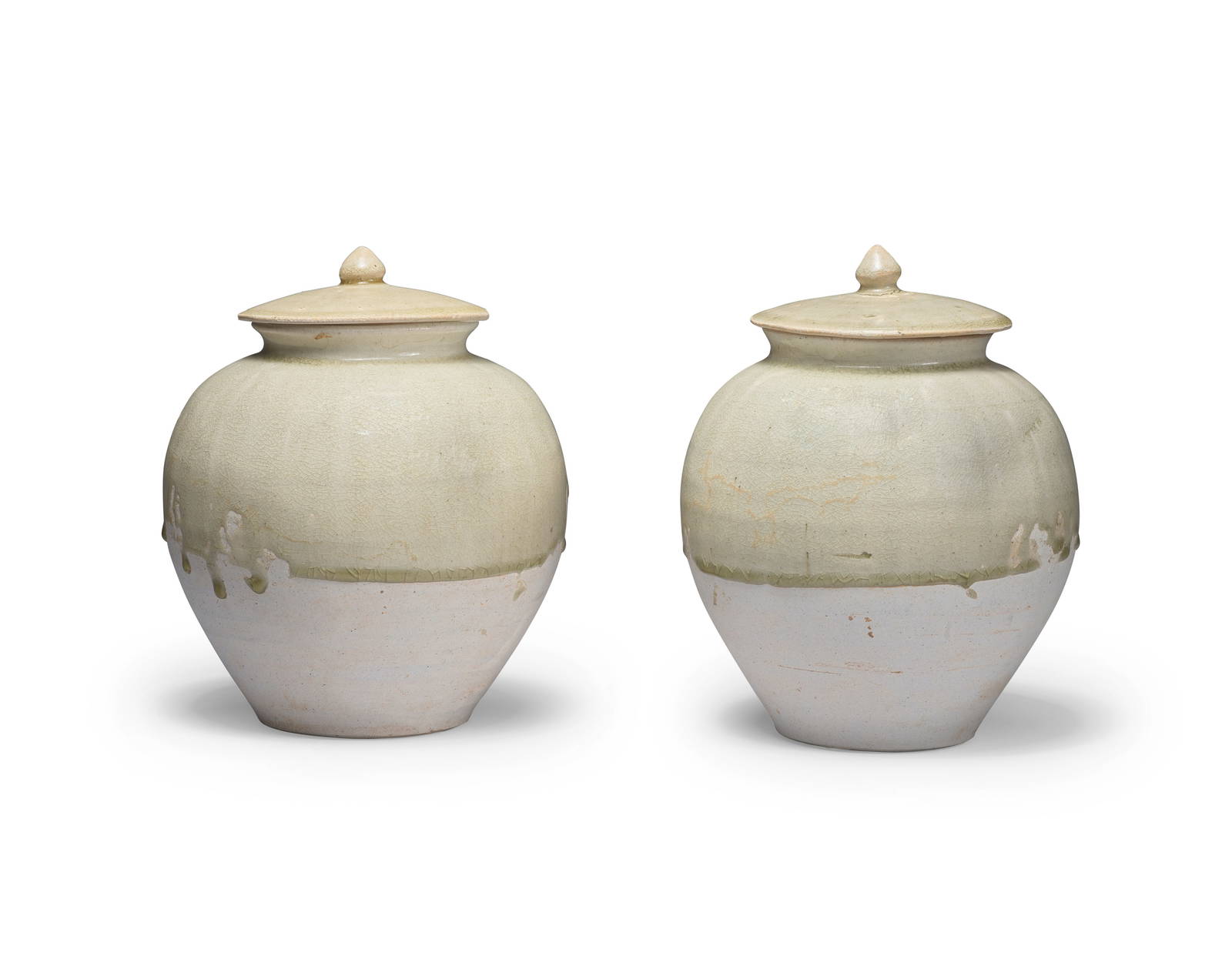 A Pair Of Pale-green-glazed Jars And Covers Sui/tang Dynasty (4) Auction