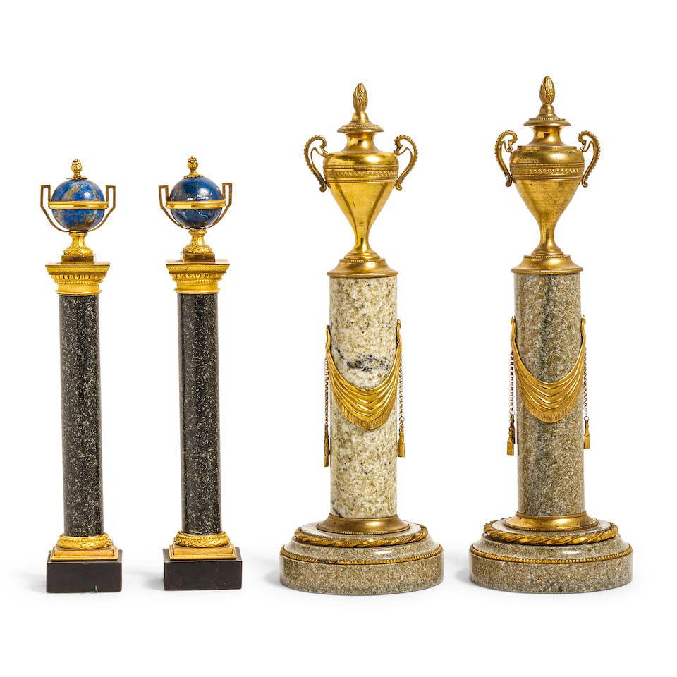Two Pairs Of Neoclassical Style Gilt Bronze And Marble Miniature ...
