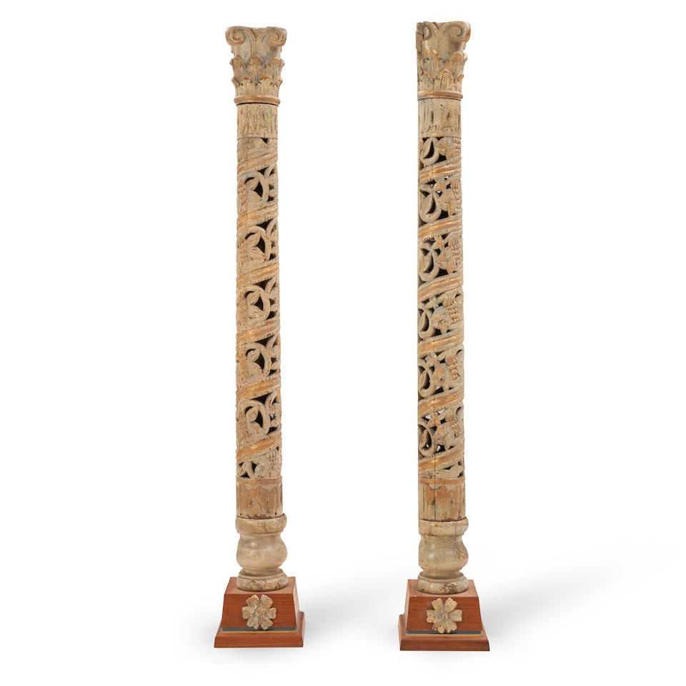 Pair Of Parcel-gilt And Carved Wood Engaged Columns Probably ...