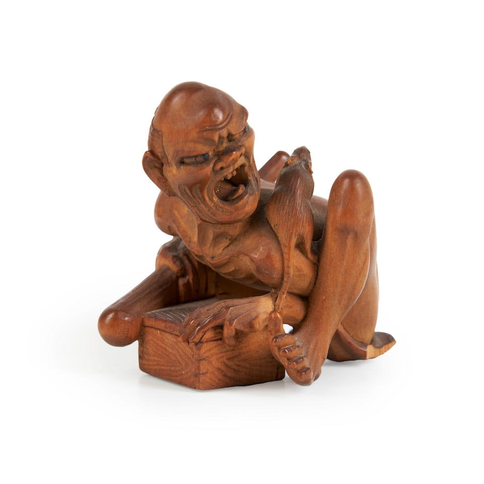 A Wood Netsuke Of A Rat Catcher Japan, 19th Century Auction