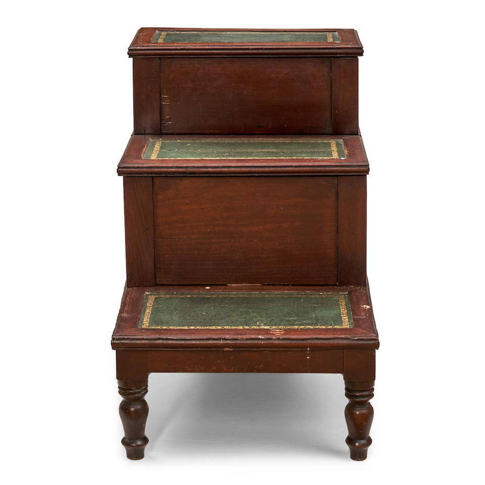Tooled Leather-top Mahogany Library Steps, England, 19th Century, Auction