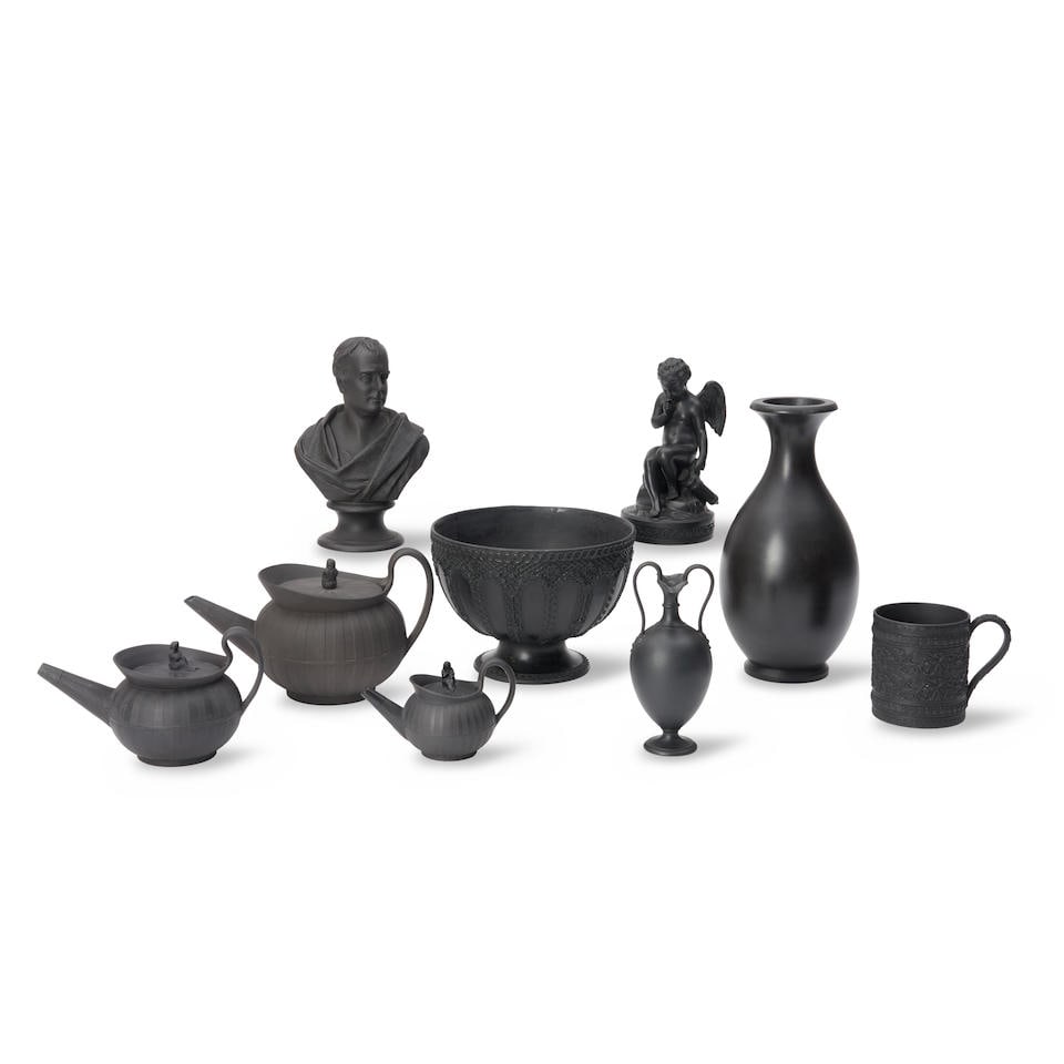 Nine Wedgwood Black Basalt Items, England, 19th Century, Auction