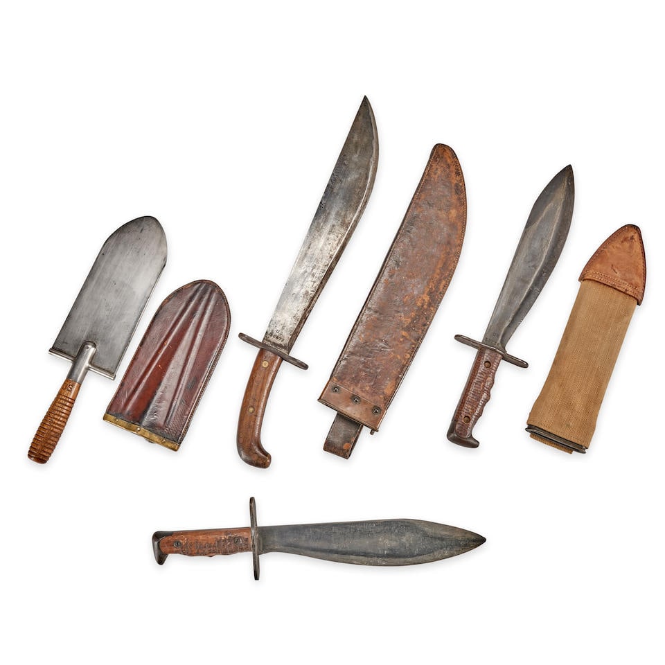 A U.s. Model 1880 Entrenching Tool And Three World War I Bolo Knives ...
