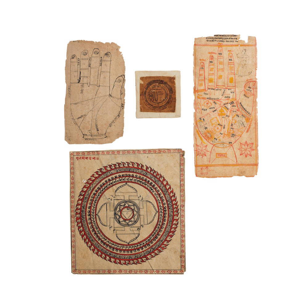 A Group Of Four Devotional Diagrams, Including Two Vedic Palmistry Diagrams Gujarat Or Rajasthan ...