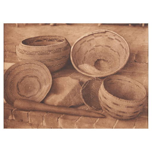 Edward S. Curtis (1868 1952); Pomo Baskets, Mortar, And Pestle;