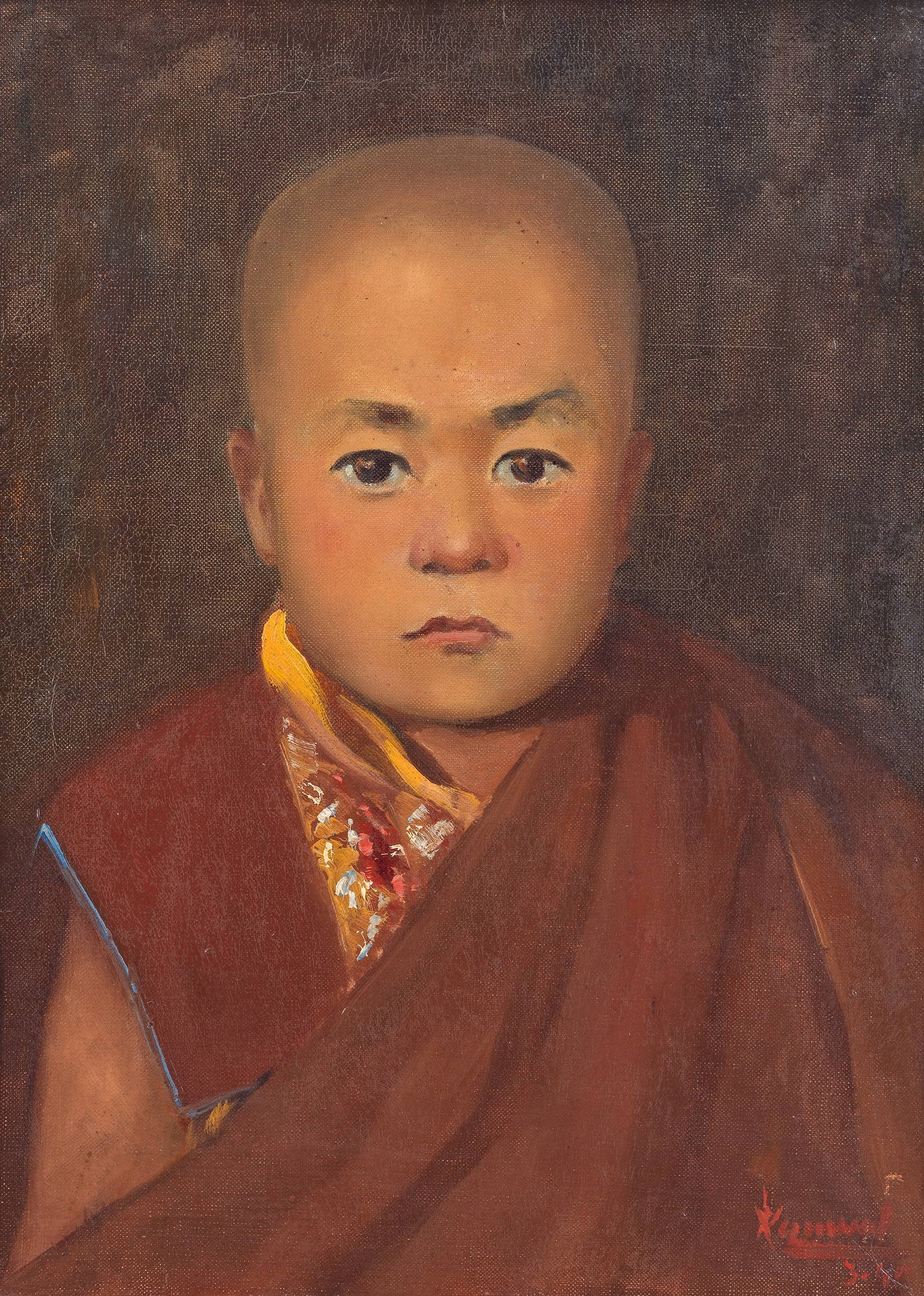 Kanwal Krishna (indian, 1910-1993) Portrait Of His Holiness The Dalai ...