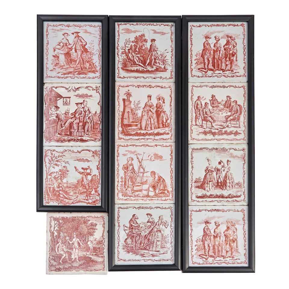 Twelve Red Transfer Printed Liverpool Tiles, England, C. 1770, - Jun 29 ...
