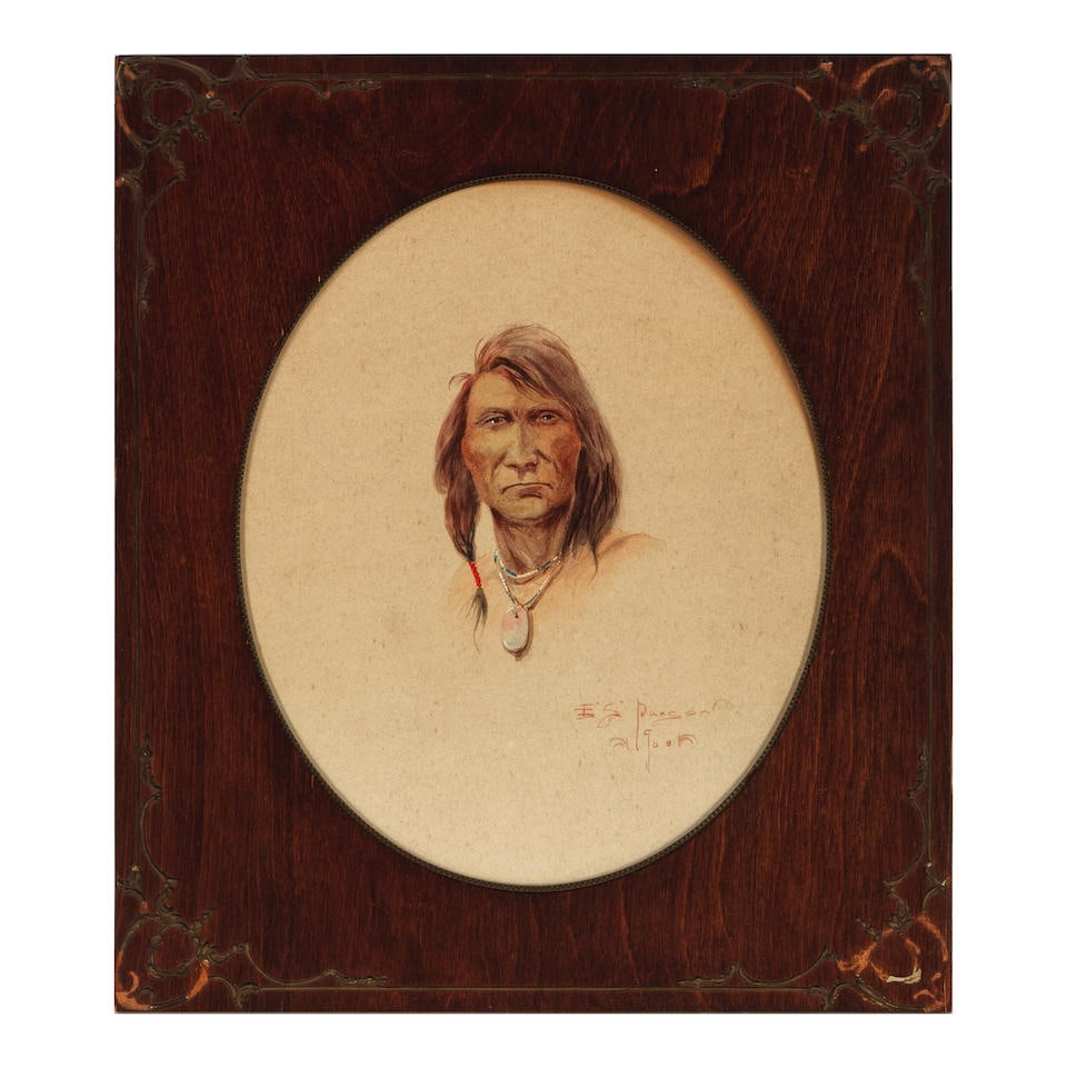 Edgar Samuel Paxson (1852-1919) Portrait Of Nez Perce Of 1877 11 3/4 X ...
