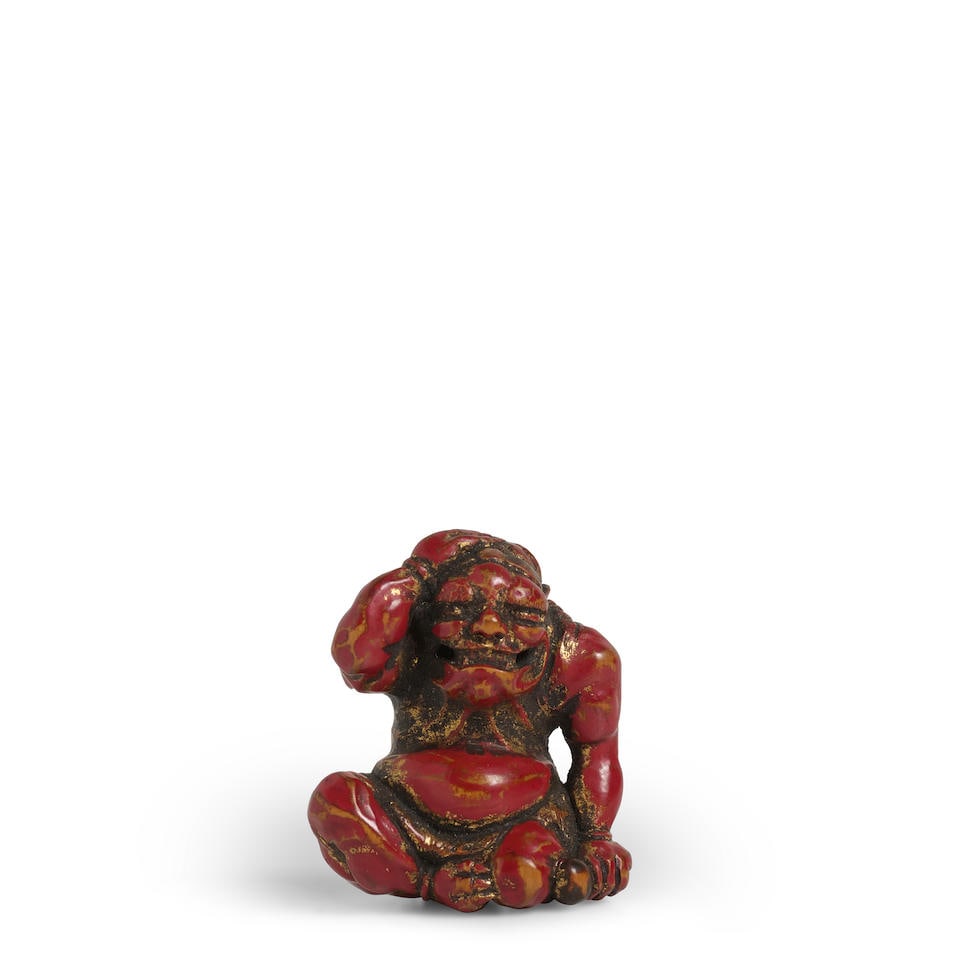 A Red-lacquer Netsuke Of An Oni Edo Period (1615-1868), 19th Century ...