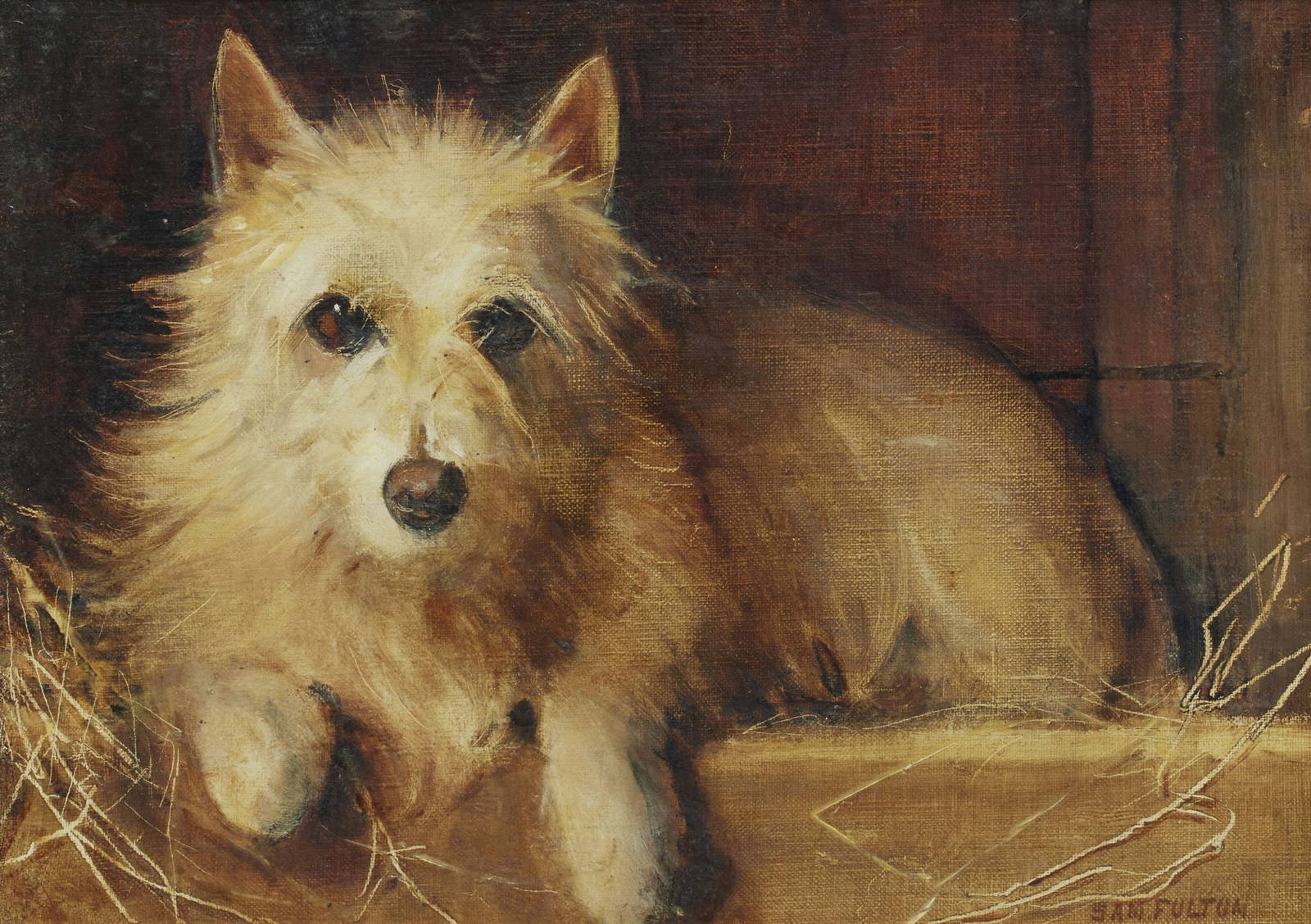 Samuel Fulton (british, 1855-1941) A White Terrier In Its Bed Auction