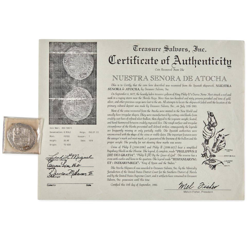 An Atocha Recovered 1619 Phillip Iii 8 Reale Cob. Auction