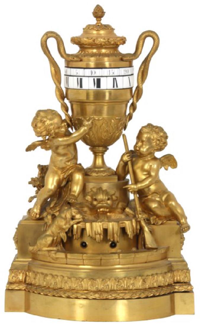 French Bronze Silk Thread Putti Annular Clock