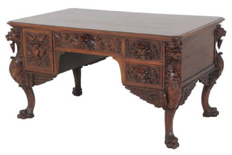 Mahogany Winged Griffin Library Desk