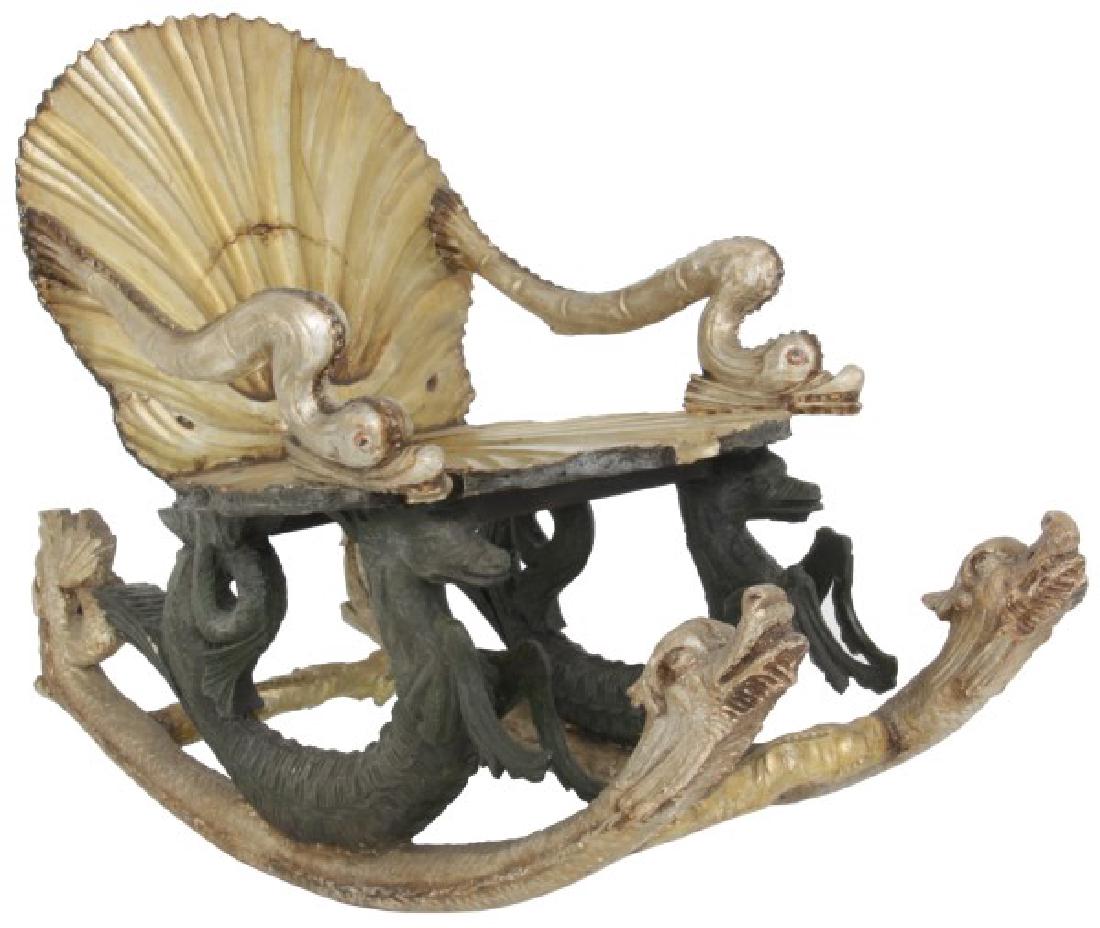 535: RUSSIAN STYLE CARVED WOOD SKELETON ROCKING CHAIR