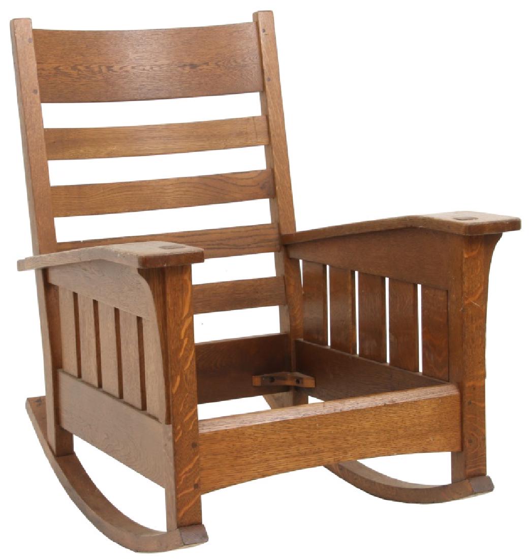 L & JG Stickley Drop Arm Oak Rocker