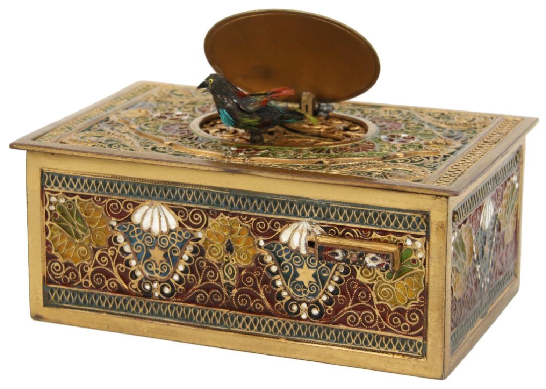 Champleve & Gilt Brass Animated Singing Bird Box