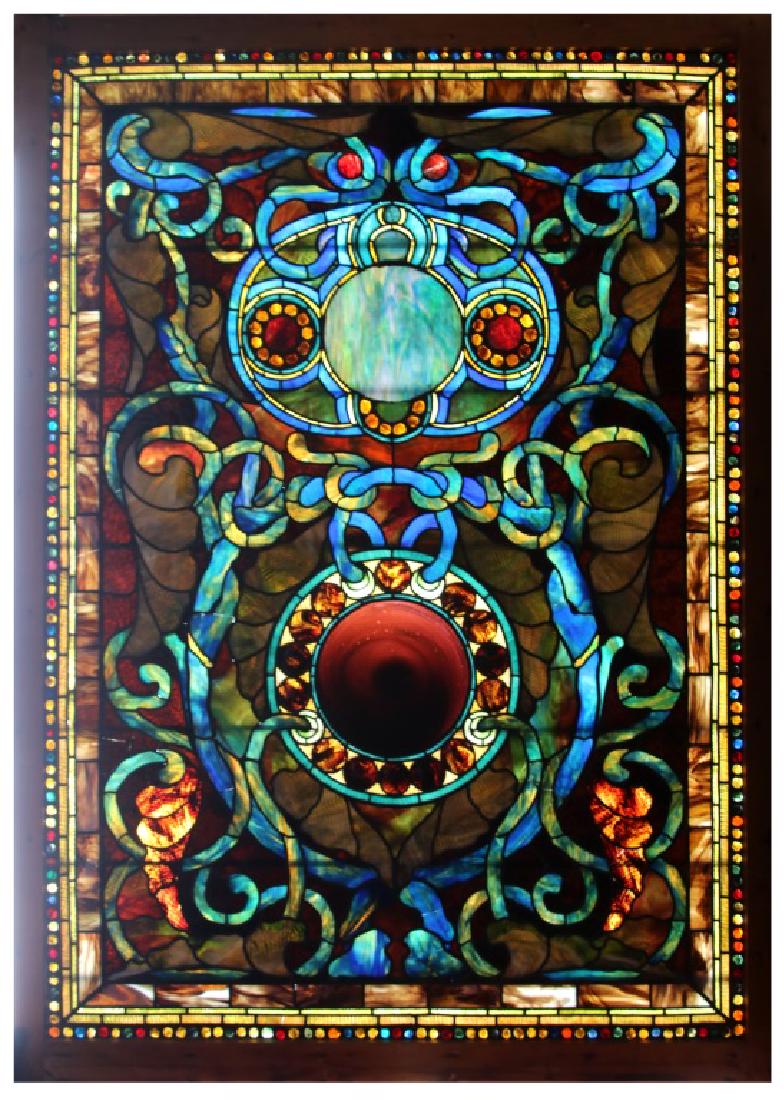 Jeweled & Leaded Window with Glass Roundel