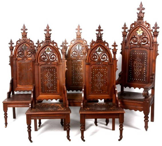 5 Gothic Masonic Chairs